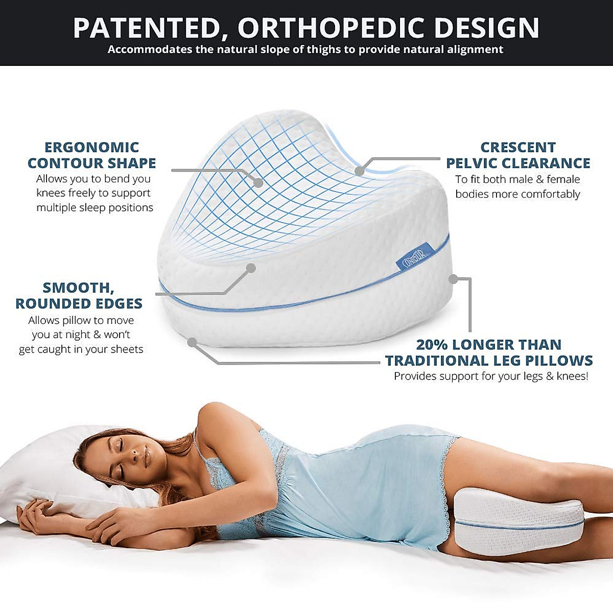 Contour Legacy Leg & Knee Foam Support Pillow - Soothing Pain Relief for Sciatica, Back, Hips, Knees, Joints - As Seen on TV