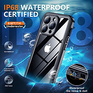 Justcool for iPhone 15 Pro Max Case Waterproof [14FT Military Dropproof] [IP68 Underwater] Built-in Screen Protector & [Tempered Glass Camera Lens Protector] Full Body Shockproof Phone Case, Black