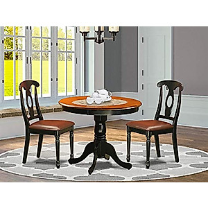 East West Furniture ANKE3-BLK-LC 3 Piece Room Set Contains a Round Kitchen Table with Pedestal and 2 Faux Leather Upholstered Dining Chairs, 36x36 Inch, Black & Cherry