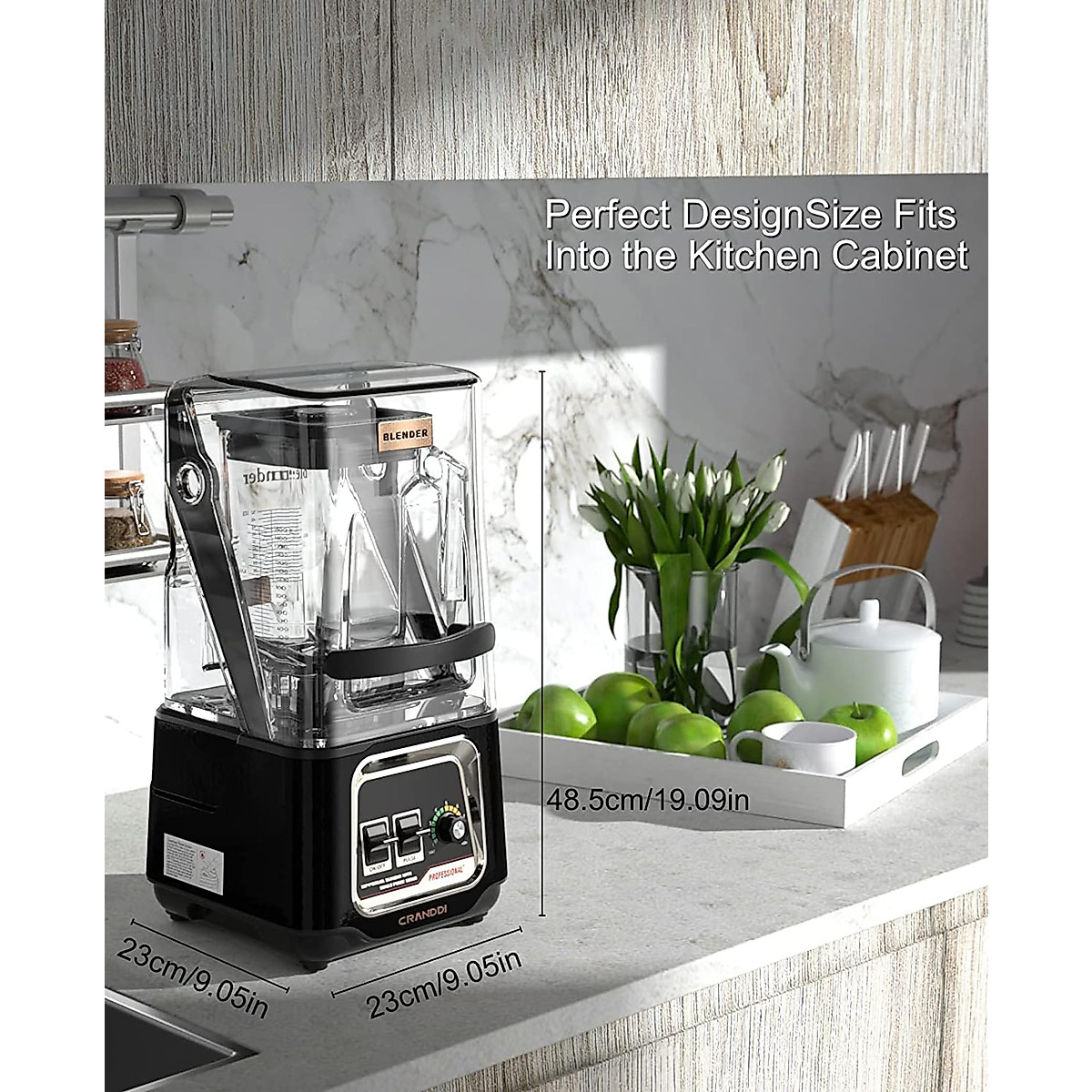 CRANDDI Professional Smoothie Blender, 2200W Commercial Soundproof Quiet blender with Removable Soundproof Shield for Crushing Ice, MilkShakes, Puree, Self-Cleaning, 50oz 110V K80