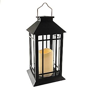 LumaBase Solar Powered Lantern with LED Candle - Black Window