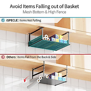iSPECLE 4 Pack Cabinet Baskets - 2 Pack Under Shelf Baskets and 2 Pack Wire Baskets Add Storage Space, Easily Install with Adhesive for 15" and 30" Upper Cabinet, Wire Storage Basket Easy to Get Items