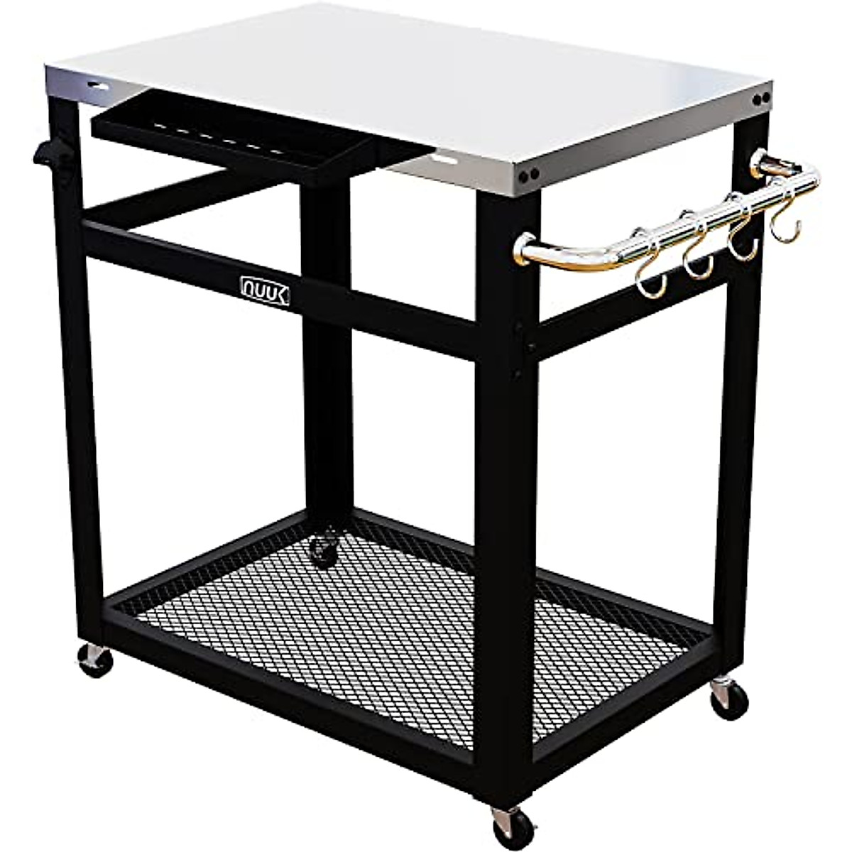 NUUK Double-Shelf Rolling Outdoor Dining Cart Table, 20" x 30" Stainless Steel Commercial Multifunctional Kitchen Food Prep Worktable on Wheels w/Adjustable Storage Tray & Waterproof Protective Cover