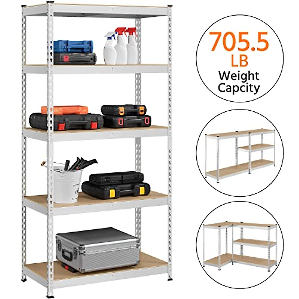 Topeakmart 4PCS 5-Tier Utility Shelves, Metal Storage Shelves Garage Shelving Unit Adjustable Garage Storage Shelves Storage Racks Heavy Duty Shed Shelving- Silver, 35.5 x 17.5 x 72 Inch