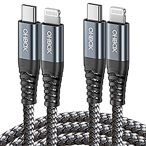 ohbox USB C to Lightning Cable 6FT 2Pack, MFi Certified USBC iPhone Fast Charger Cord Heavy Duty Type C iPhone Cable Compatible with iPhone 14 13 12 11 Pro Max Mini 8 Plus SE iPad and More