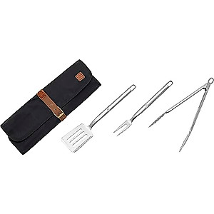 ZWILLING BBQ+ 4-pc Grill Tool Set, BBQ accessories, Grilling Gift Set, Set Includes Grill Spatula, Grill Tongs, Grill Fork and Chef's Tool Wrap, Stainless Steel, Dishwasher Safe