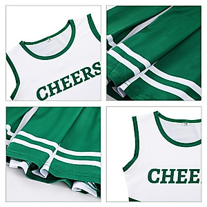 Unittype 4 Pieces Girls Cheerleader Costumes Outfit Cheer Uniform Halloween Dress for Party Birthday (Green, 5-6 Y)