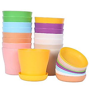 JERIA 16-Pack 4" Plastic Flower Plant Pots Thickened Seedlings Nursery Pots, Colorful Flower Plant Container Seed Starting Pots with Pallet (8 Colors)