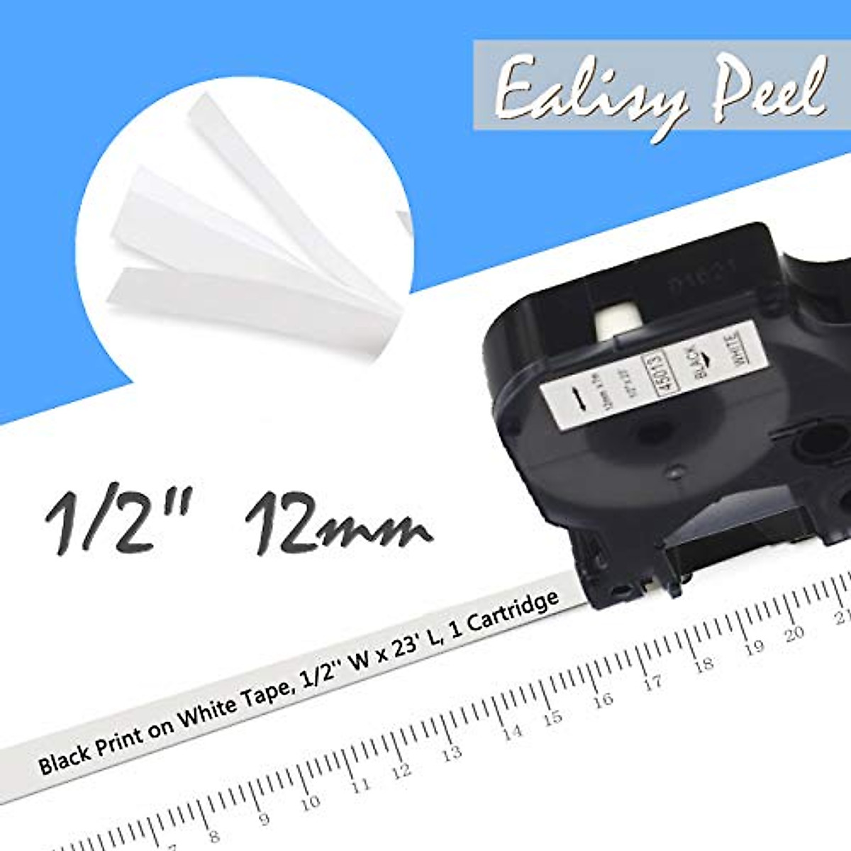 7-Pack Replace DYMO D1 Label Tape 45010 45013 45016 45017 45018 45019 45021 D1 Refills Compatible DYMO LabelManager 160 280 420P PnP 220P 360D 450 210D, 1/2” W x 23’ L, 12mm x 7m