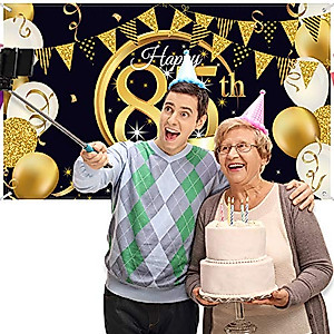 Birthday Party Decoration Extra Large Fabric Black Gold Sign Poster for Anniversary Photo Booth Backdrop Background Banner, Birthday Party Supplies, 72.8 x 43.3 Inch (85th)
