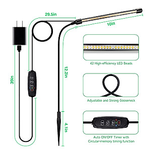 bseah Grow Light Plant Light for Indoor Plants Growing, 6000K Full Spectrum Plant Grow Light for Seedings Succulents Small Plants, Auto On/Off Timing & 10 Dimming
