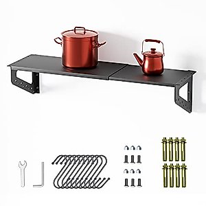 Adjustable Metal Wall Shelves, 8"x18.5"~31.5" ,120lbs Load Heavy Duty Wall Mount Storage Shelves w/ Shelf Bracket for Kitchen, Garage, Hotel, Restaurant, Bar and Utility Room (Black, 8"x18.5"~31.5")