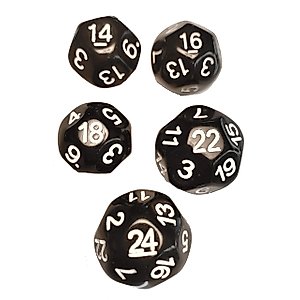 Impact! Miniatures Black - Set of 5 Unusual Dice: D14, D16, D18, D22 and D24