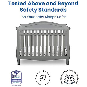 Delta Children Lancaster 4-in-1 Convertible Baby Crib & Twinkle Stars Waterproof Fiber Core Crib and Toddler Mattress, Grey