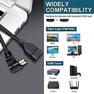 ELECTOP Right Angle HDMI Extension Cable (2 Pack), High Speed Gold Plated Swivel Converter, Support 1080p 4K & 3D HDMI Extender for TV Stick, Roku Stick, Chromecast, Xbox, PS4, PS3