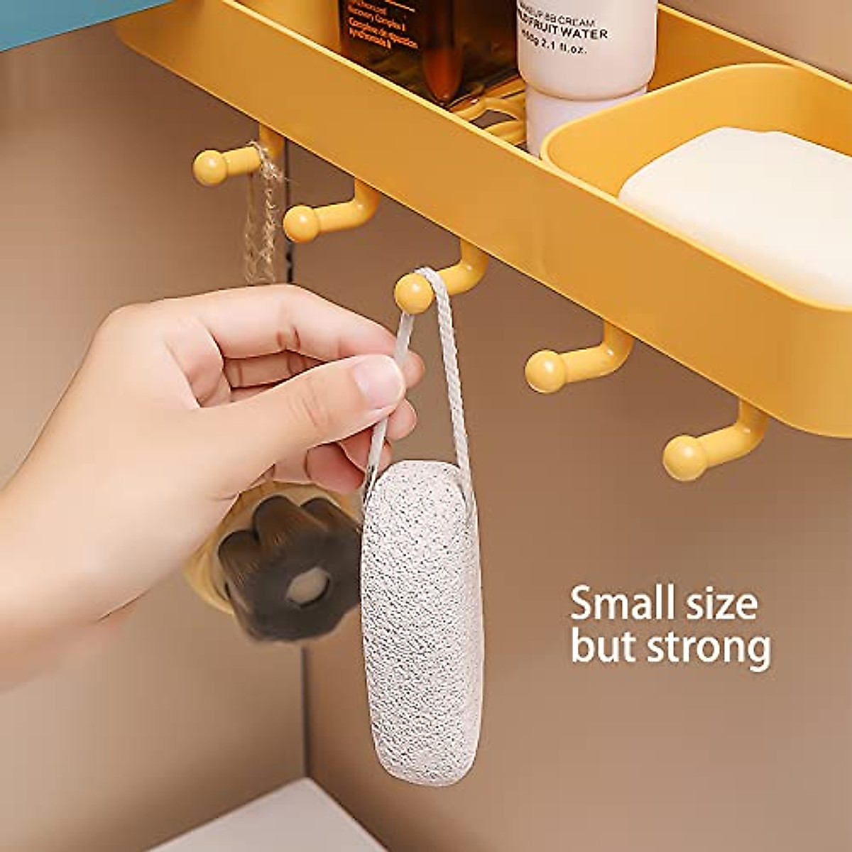 Bathroom Free Perforated Shower Caddy Corner,180°Rotatable Shower Shelf with 5-Hooks,Shower Caddy Dorm with Adhesive,Shower Organizer,Shower Caddy Basket Wall Mounted for Bathroom,Kitchen,Toilet,Green