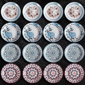 Artena Pasta Bowls Set Of 4, 20oz Porcelain Salad Bowls, 8 Inch Bowls For Kitchen, Colorful Dinner Plates & Solid Soup and Sandwich Plate Combo, 16 oz Soup Bowls/Mugs/Cups with Handles