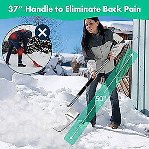 Snow Shovel Metal, 50 inch Long 13.3” Wide Aluminum Heavy Duty Snow Shovel for Driveway,Lightweight Emergency Car Snow Shovels for Walkway,Decking,Collapsible Metal Snow Shovel Scoop