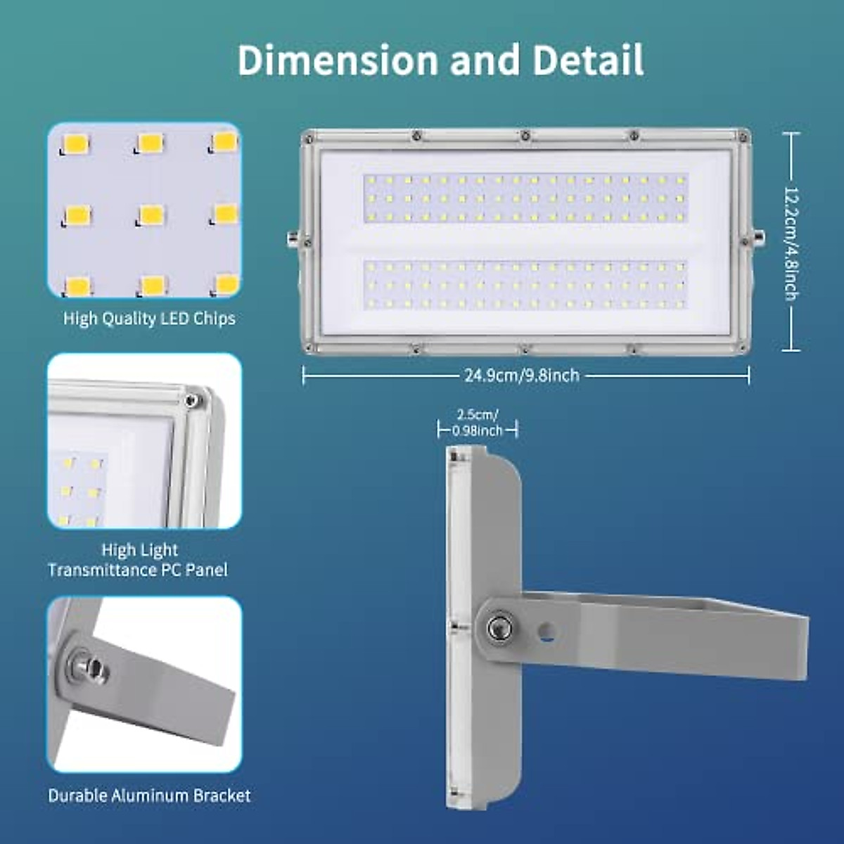 Ankishi 100W Led Flood Light Outdoor 10000LM Bright Security Work Light IP65 Waterproof Flood Lighting 6500K Daylight White Floodlight Fixtures for Yard Garden Patio Basketball Court Stadium Garage