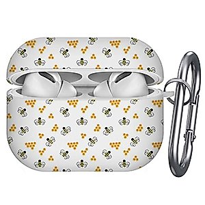 Art-Strap Protective Case, Compatible with AirPods Pro - Shockproof Soft TPU Gel Case Cover with Keychain Carabiner Replacement for Apple AirPods Pro (Bee Honeycomb On White)