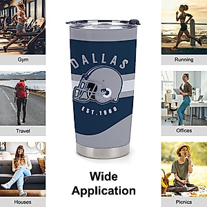 Custom Dallas Tumbler 20oz Stainless Steel with Lid & Straw Personalized Football Fans Gifts for Women Men Coffee Travel Insulated Mug Cup Add Name Number