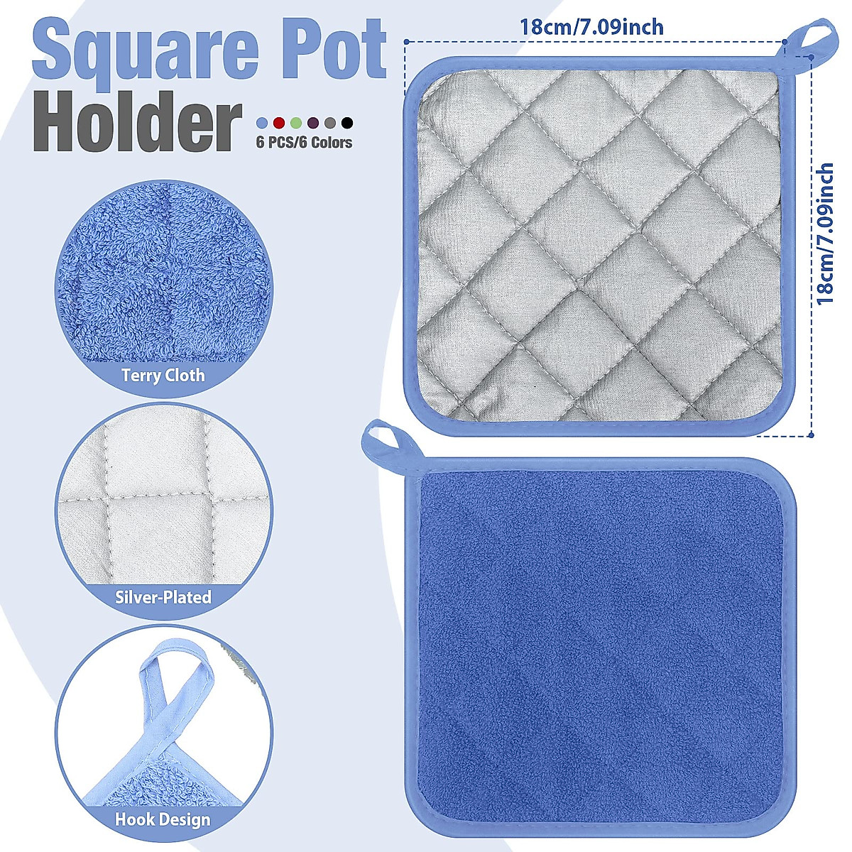 Zubebe 12 Pcs Oven Mitts and Pot Holders Multicolor Sets 6 Pair Heat Resistant Cotton Oven Gloves Extra Thicken Long Kitchen Gloves 6 Terry Cloth Pot Holders Oven Hot Pads for Cooking Baking Grilling