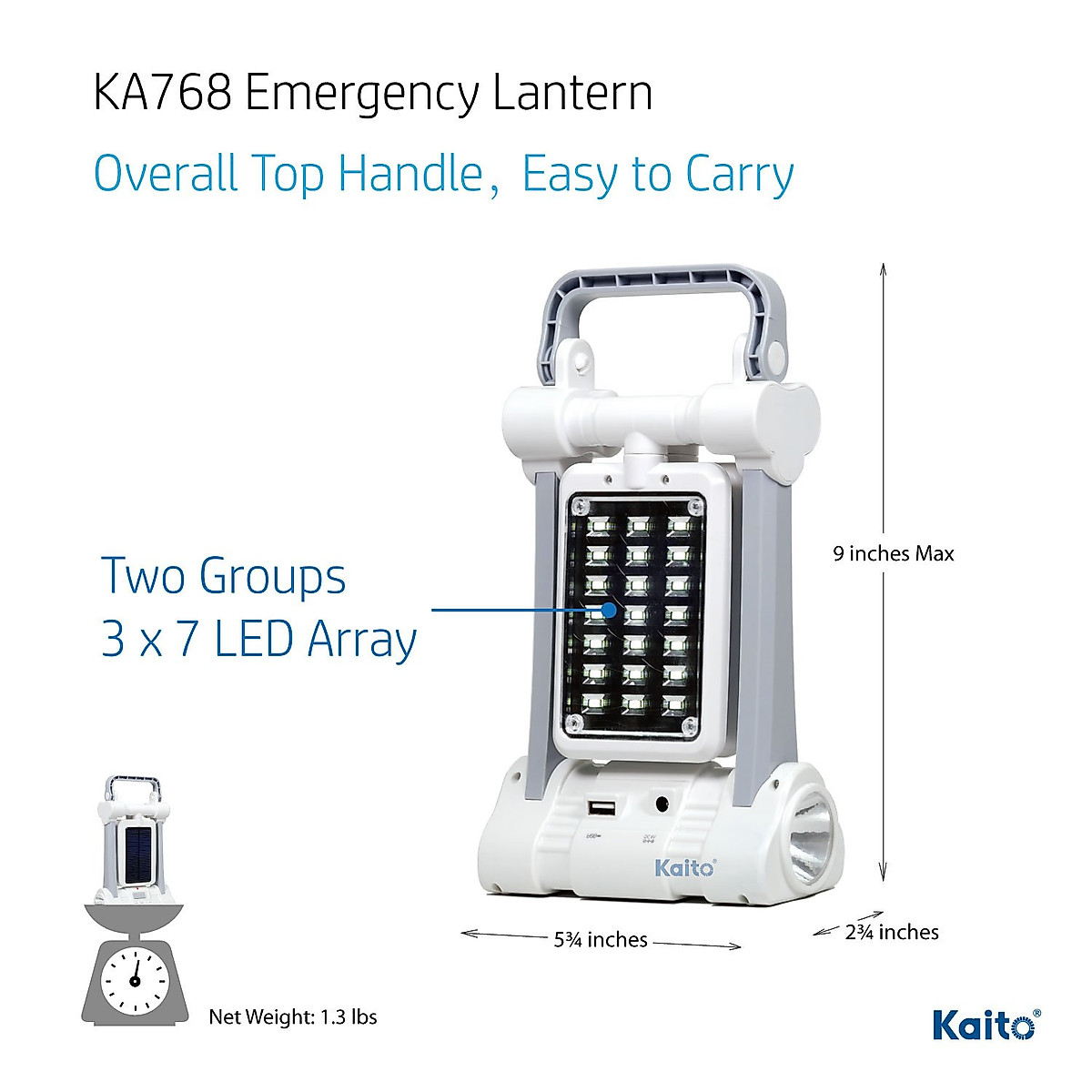 Kaito KA768 Multi-Functional Twin-Panel Rechargeable & Portable Solar LED Lantern