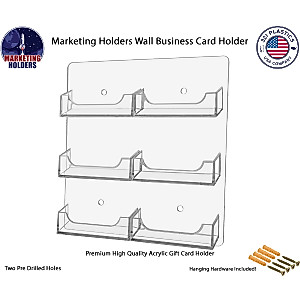 Marketing Holders Wall Business Card Holder with Hanging Hardware for 3.5" x 2" Horizontal Gift or Appointment Cards 6 Pocket Clear Acrylic Take One ID Badge Display Rack