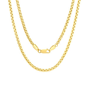 Nuragold 10k Yellow Gold 2mm Round Box Chain Venetian Link Pendant Necklace, Mens Womens Jewelry 16" 18" 20" 22" 24" 26" 28" 30"