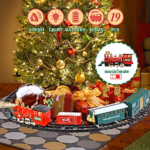 BainGesk Train Set with Steam Locomotive Engine, Christmas Train Set for Christmas Tree, Electric Train Toys with Smoke, Light & Sounds, for 3 4 5 6 7 8+ Year Old Boys Girls