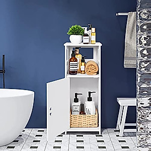 Bathroom Floor Storage Cabinet White,Narrow Space Cabinet with Door and Shelf,Bathroom Furniture Cabinet,Side Organizer Rack Stand Table,Side Table/Nightstand/Side Cabinet for Bedroom Living Room.