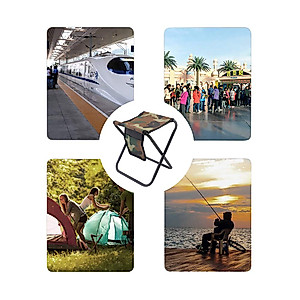 Qesonoo Mini Portable Folding Stool, Camping Fishing Stool for Adults Fishing Hiking Gardening and Beach with Carry Bag, Hold Up to 450lbs(Camouflage)