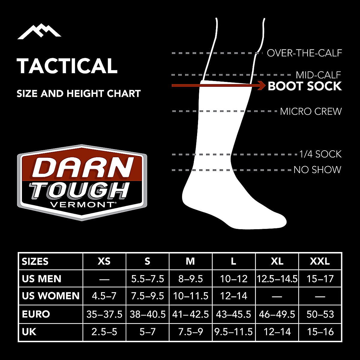 DARN TOUGH Tactical Midweight Boot Sock (Style #T4021) - Black, Large