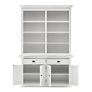 NovaSolo Halifax Mahogany Solid Wood Buffet Hutch Unit with 8 Shelves in White