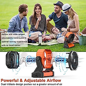 KITWLEMEN Camping Fan with LED Lantern, 20000mAh Rechargeable Battery Operated Outdoor Tent Fan with Light & Hanging Hook, 4 Speeds, Personal USB Desk Fan for Camping, Power Outage, Hurricane, Jobsite