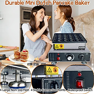 KHTD Mini Pancake Maker Machine, 25PCS Electric Nonstick Dutch Pancake Maker, 1.6 Inches Commercial Muffin Maker with Thermostat & Timer Control for Home Restaurant Snacks (12.8"D x 11.5"W x 7.6"H)