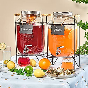 Hanaiette 2 Gallon Glass Beverage Dispenser with Stand, Fruit Infuser,304 Stainless Steel Spigot and Lid, Parties Drink Dispensers Jar Suitable to Make Sun Tea, Cold Lemonade, Kombucha et