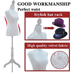 Mannequin Female Mannequin Torso Dress Form 50"-63" for Display Women Mannequin Body Height Adjustable for Sewing Wooden Tripod Base,Foam Body(White)