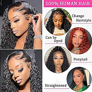 28 Inch Deep Wave Lace Front Wigs Human Hair 180% Density Curly Lace Front Wig Human Hair Wigs for Black Women 13x4 HD Lace Frontal Glueless Wigs Human Hair Pre Plucked With Baby Hair Natural Color