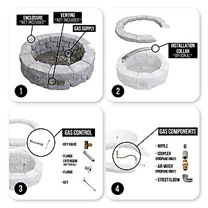Spotix HPC Penta Match Lit Fire Pit Burner Kit with 36-Inch Stainless Steel Burner and 42-Inch Round Flat Pan, Natural Gas, Polished Chrome, with Flange, Key, Valve, Flex Line and Fittings