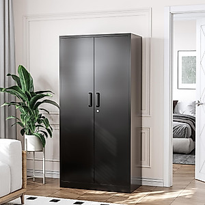 STANI Metal Garage Storage Cabinet with Lock, 71" Steel Lockable File Cabinet, Locking Steel Storage Cabinet with 4 Adjustable Shelves for Home, Office, Warehouse, Garage, School (Black)