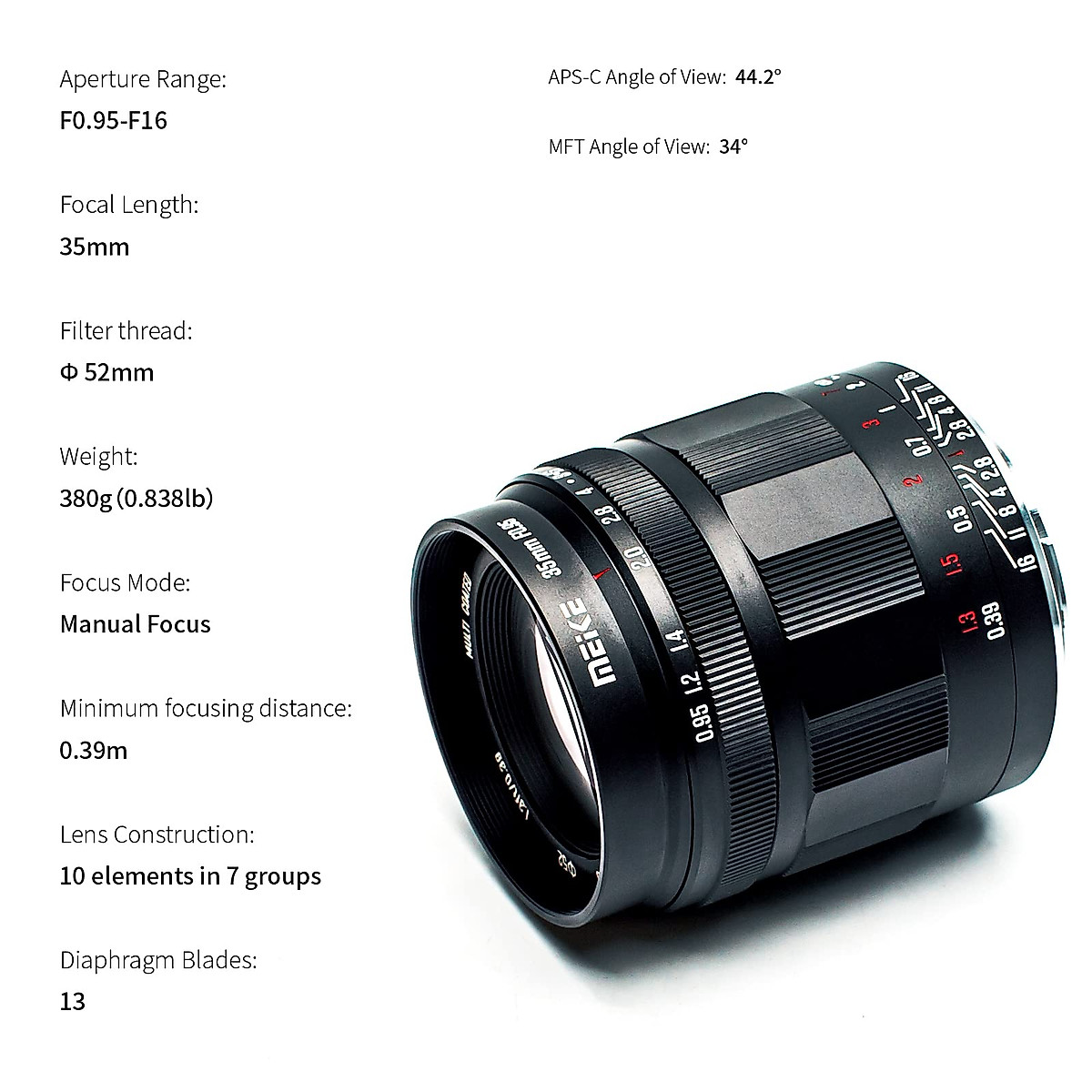 Meike 35mm f0.95 Large Aperture Manual Focus Prime Fixed Lens APS-C Compatible with Panasonic Lumix Olypums M43 Mount Mirrorless Cameras GH4 GH5 GH6