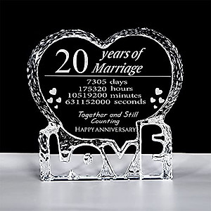 KWOOD Customized Engraved Heart-Shaped Crystal, 20 Year 20th Anniversary Wedding Gifts for Couples Wife Girlfriend Husband Boyfriend (20th Anniversary)