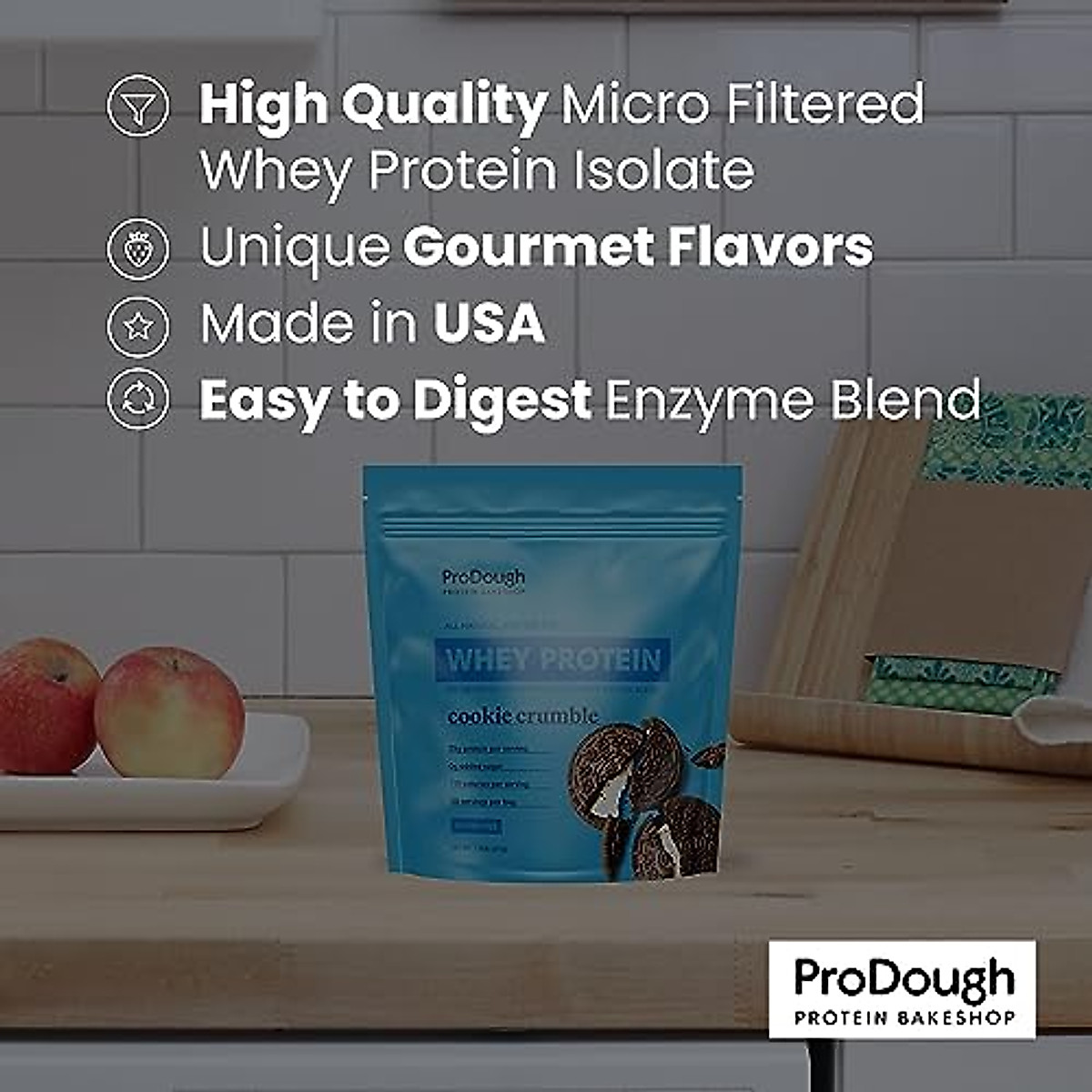 ProDough Gourmet Whey Isolate Hydrolized Protein Powder for Shake Mix- Easy Digest Enzyme Blend, 25g Protein per Serving, Natural Ingredients, Gluten Free, Keto Friendly (Coconut Cream)