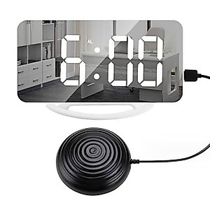 Digital Alarm Clock, 6. 2 Inch LED Mirror Electronic Clocks, Dual USB Charging Port, Snooze Mode Loud Alarm Clock for Heavy Sleepers, Modern Desk Wall Clocks for Bedrooms Living Room Office- White