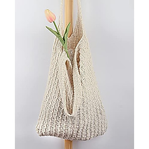 ENBEI Women's Shoulder Handbags Hand crocheted Bags large Shoulder Shopping Bag tote bag aesthetic cute tote bags (White)