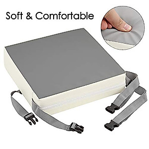 Booster Seat for Table Dining - Toddler PU Washable 2 Straps Safety Buckle Kids Booster Seat for Dining Table, Portable Travel Increasing Cushion (Grey-Beige)