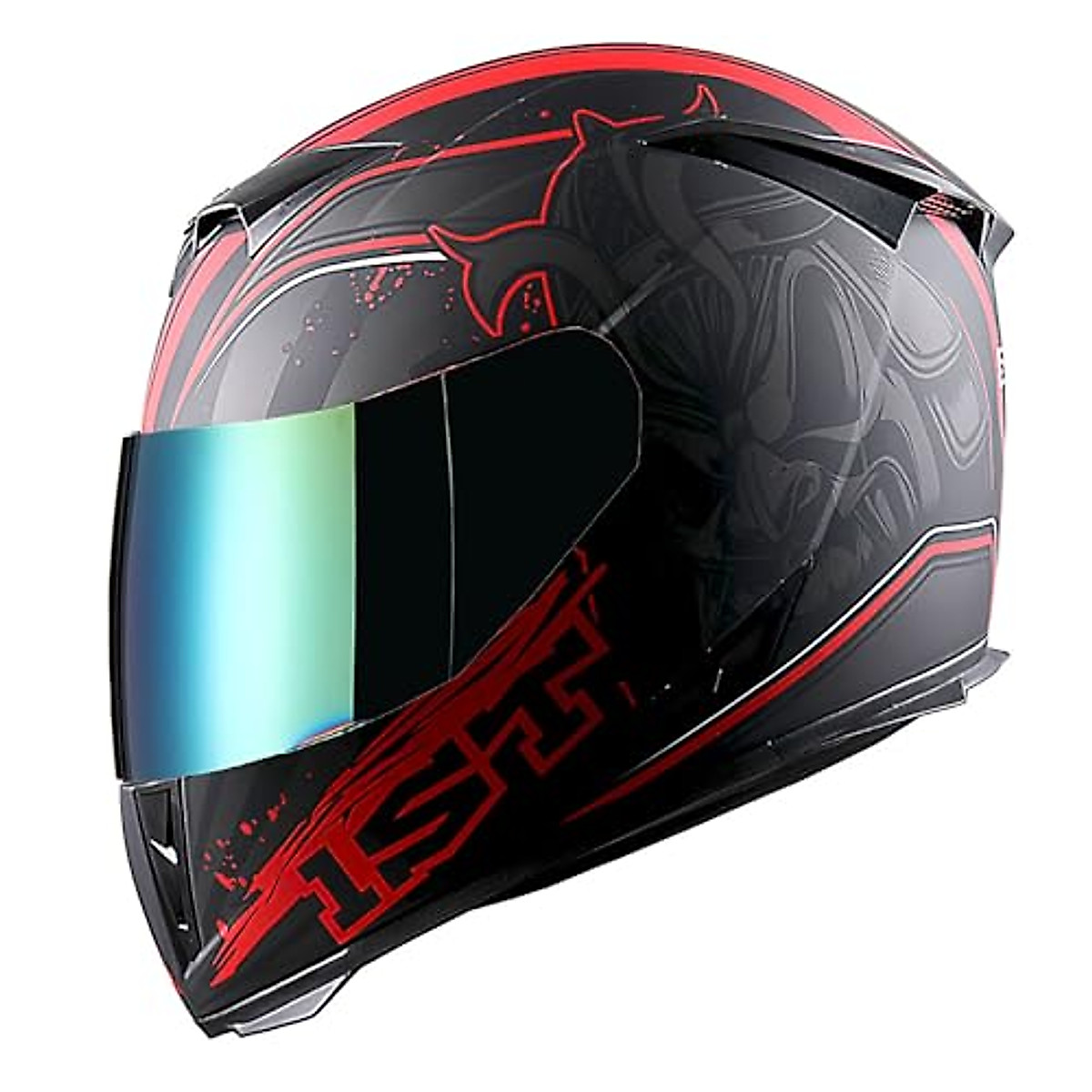 1Storm Motorcycle Full Face Helmet Skull King Matt Red HJK311 + One Extra Clear Shield + Motorcycle Bluetooth Headset