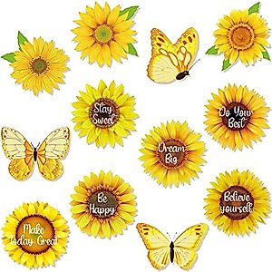 48 Pcs Summer Sunflower Cutouts Bulletin Board Decoration with Growth Mindset Creative Springtime Flower Positive Sayings Butterfly Classroom Decor for Teacher Student Birthday Party, 5.5 x 5.5 Inch
