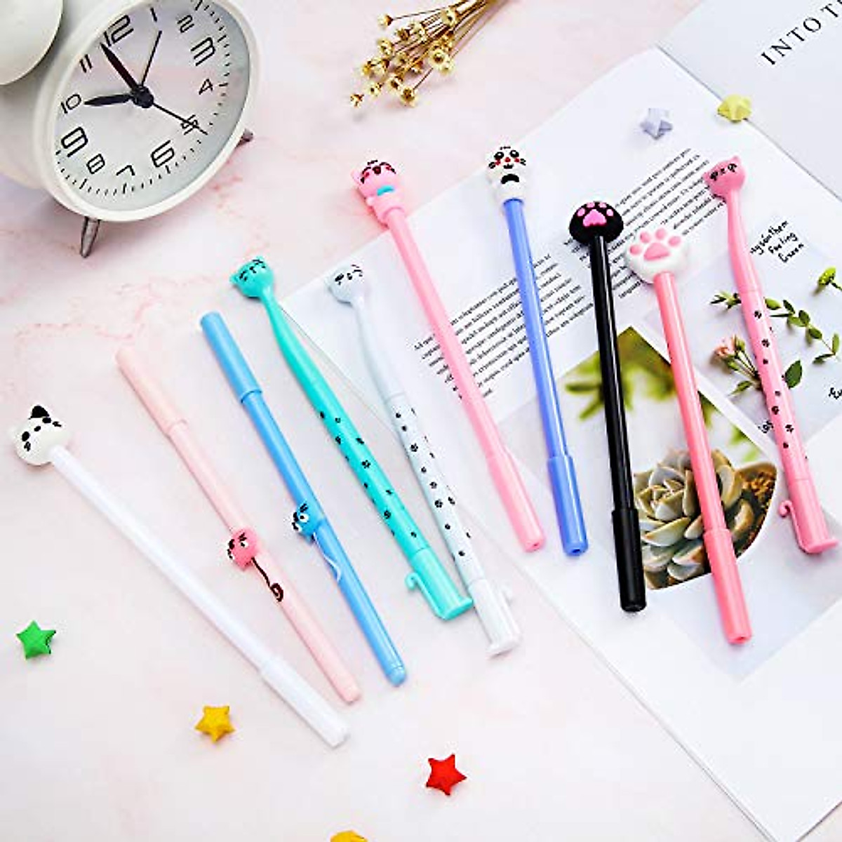 Cartoon Cat Gel Ink Pens Cats Rollerball Pens Cute Black Writing Pen for Kids Home Office School Gift Supplies (30 Pieces)